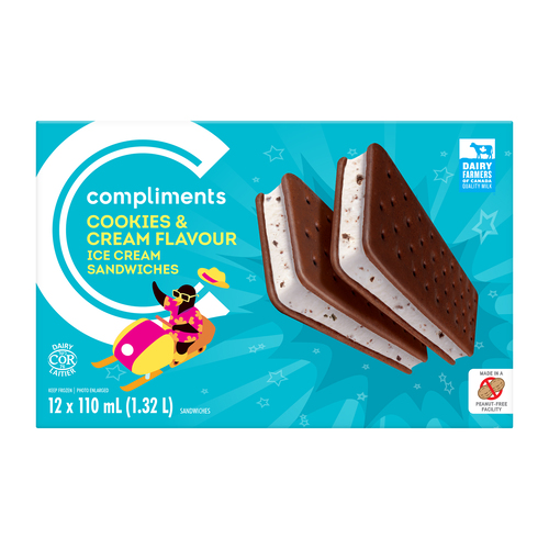 Sandwich Cookies and Cream Ice Cream 12 x 110 ml | Compliments.ca